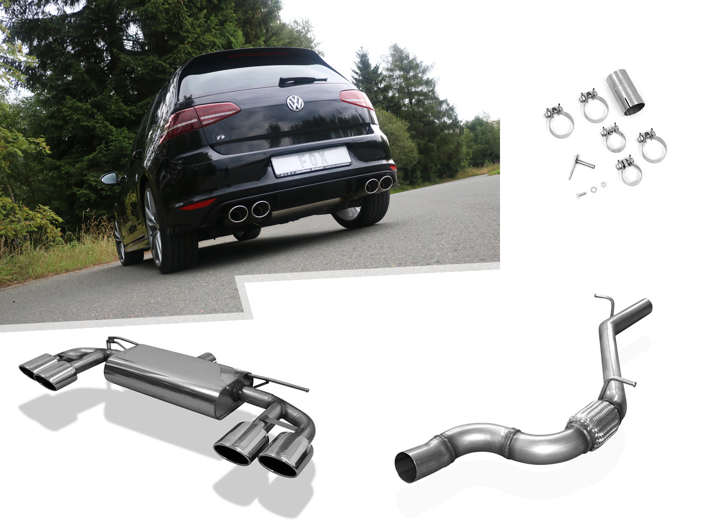 VW Golf 7 R FOX Race-Auspuffanlage ab Kat re/li 2x115x85mm oval ...